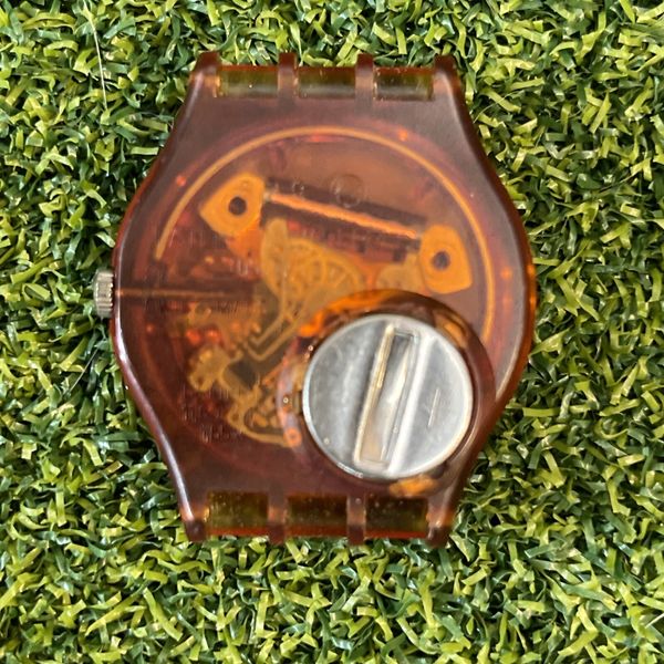 SWATCH Watch Interface GC102 1996 Red Brown Plaid Runs And Keeps Time ...