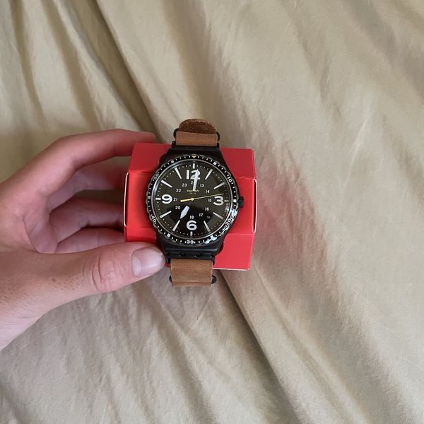 NEW Swatch Irony SPECIAL UNIT Stainless Steel Brown Leather Men's Watch ...