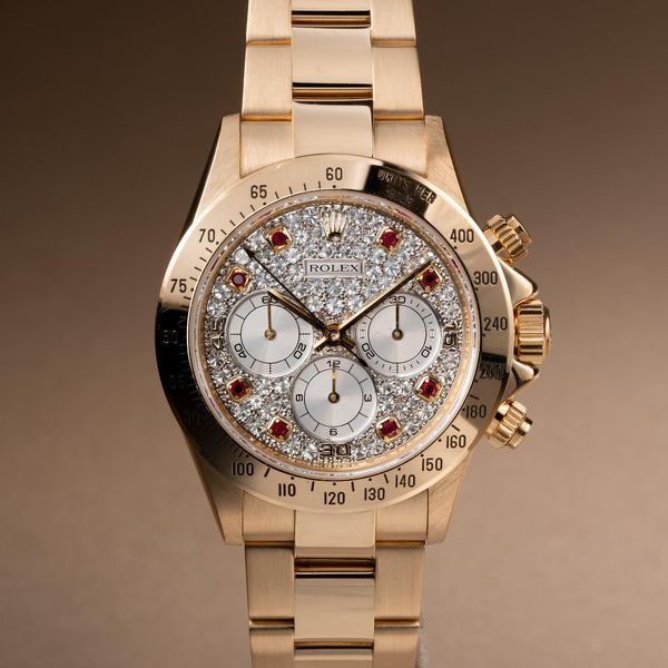 FS: 1991 Rolex 18K YG Daytona 16528 Diamond Ruby Pave Dial with Box and ...