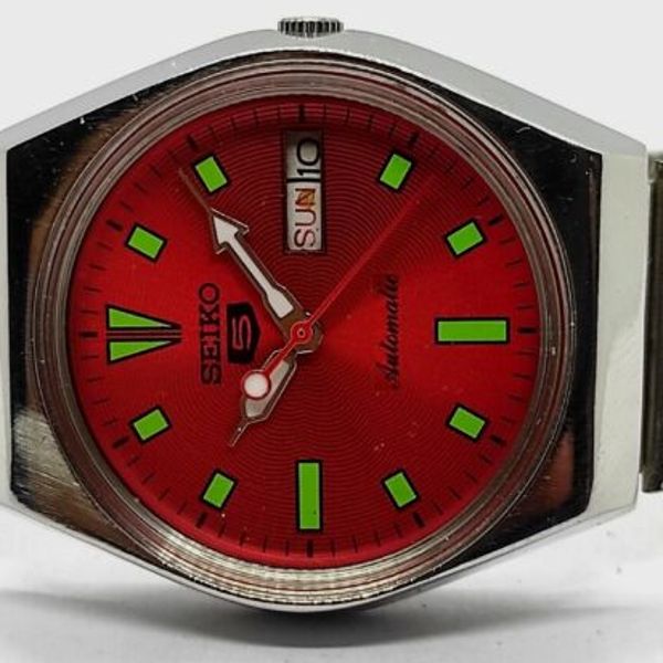 Seiko '5' Automatic Vintage Red Dial Day/Date 36 Mm Wrist watch Japan ...