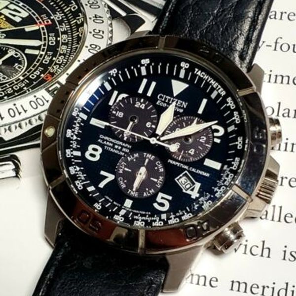 CITIZEN ECO-DRIVE Titanium Perpetual Calendar Chronograph Mens Watch ...