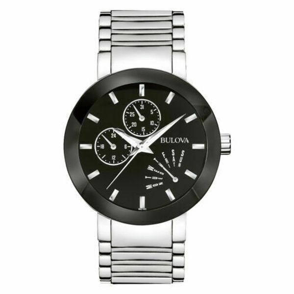 Bulova Men's Watch Stainless Steel Black Dial 40mm Day/Date (96C105 ...