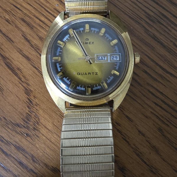 Vintage 1970s Timex Watch Quartz Yellow Dial gold tone | WatchCharts ...