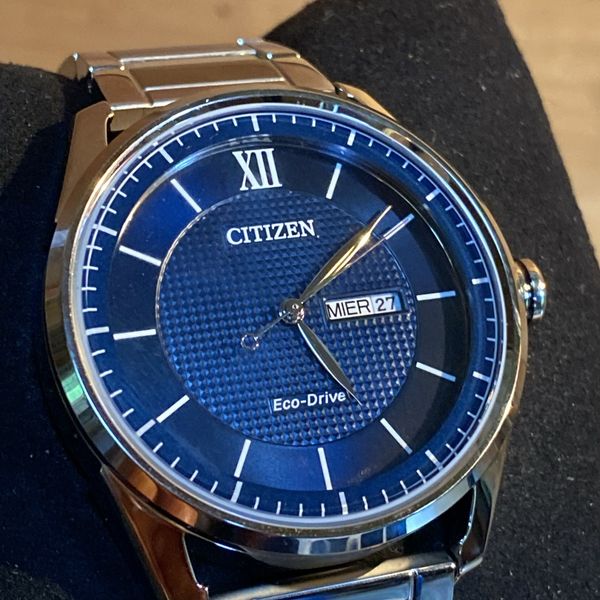 Citizen Classic Eco-Drive Blue Dial SS Men's Watch AW0081-54L W/ Box ...