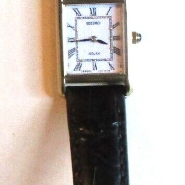 Ladies Seiko Gold Toned White Dial Solar Tank Watch V115-0BD0 ...