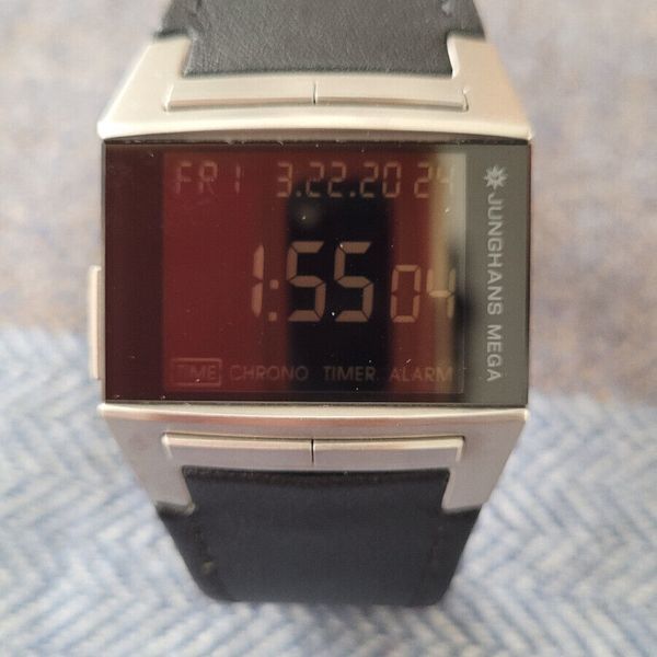 Junghans Mega 1000 radio-controlled digital watch Leather Strap Germany ...