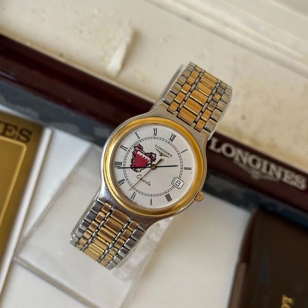 Rare Vintage Longines watch Original kingdom of Bahrain Logo crest Box ...