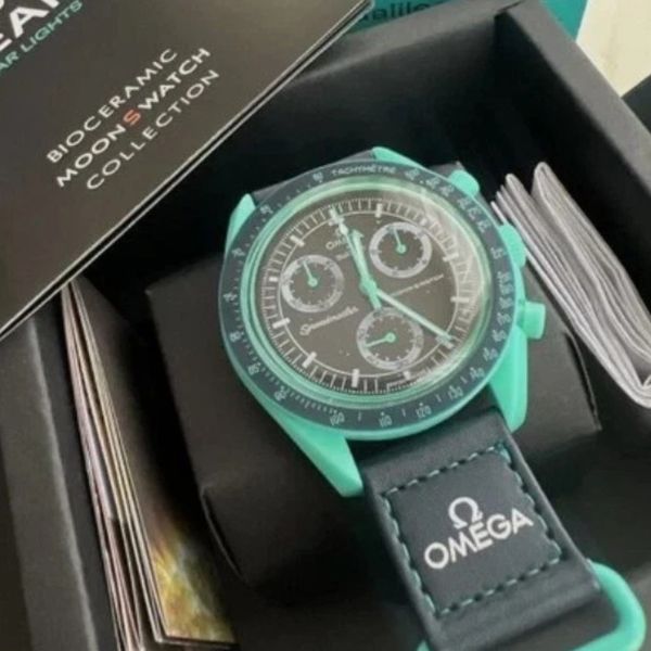 new x Omega Bioceramic Moonswatch Mission To The Aurora Watch -With Box ...