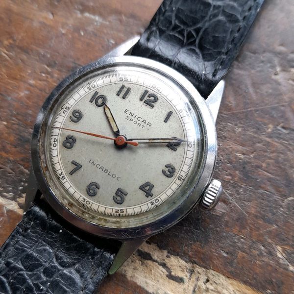 Vintage ENICAR SPORT MILITARY 17 J. Rare Stainless Steel HAND Wind ...