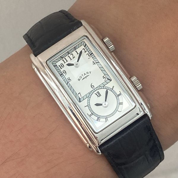 Rotary Tank â Dual Timeâ Mens - Unisex Silver Tone Dress Watch (New Old ...
