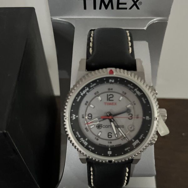 Timex Expedition Stainless Steel E-Compass - Leather Strap T 49551 In ...