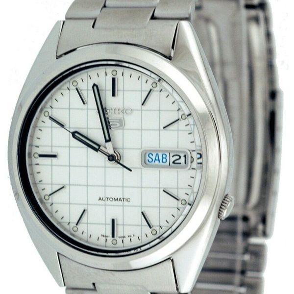 Seiko 5 SNXF05 Men's Stainless Steel White Dial Day Date Automatic ...