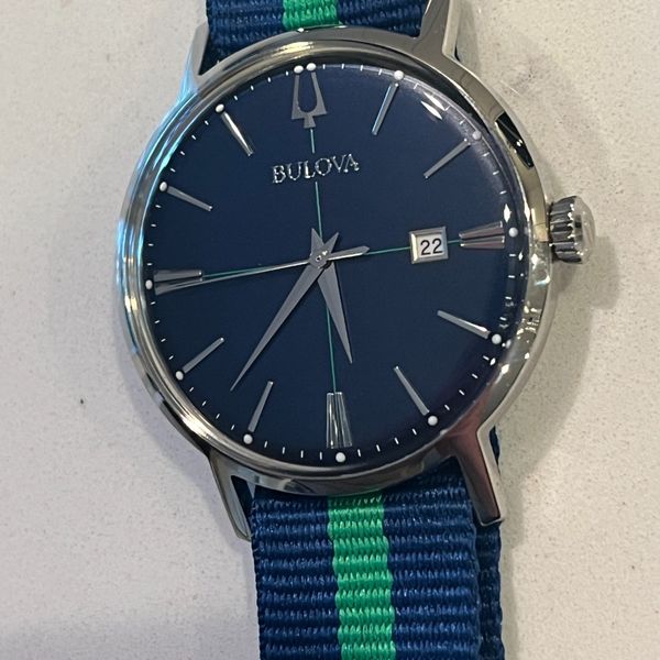 BULOVA AEROJET NATO STRAP BLUE DIAL CASUAL QUARTZ WATCH 96B316 ...