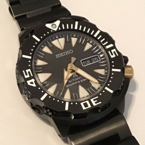 SEIKO 4R36-01J0 SRP583 PVD Black/ Gold “Monster” Automatic Divers Watch ...