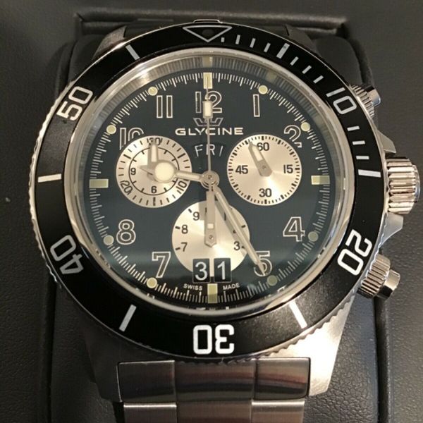 Glycine GL1005 Combat Sub Chrono Swiss Made Watch Black Chronograph w ...