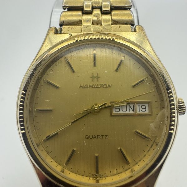 Hamilton Quartz Day Date Gold Tone Menâ s Watch Swiss 908080 â For ...
