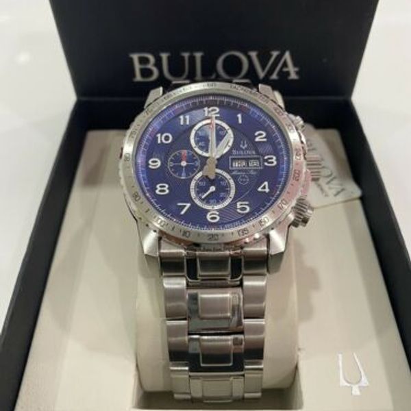 NEW Men's Bulova Marine Star Blue Dial Steel Chronograph Watch C8601046 ...