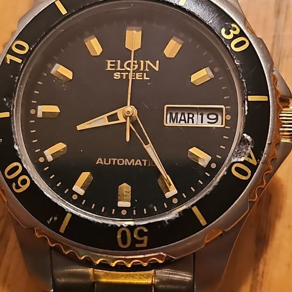 ELGIN AUTOMATIC DIVER`S MEN`S STEEL WATCH BRACELET SKELETON BACK for ...