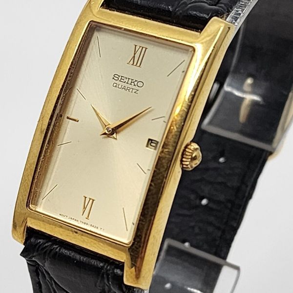 Seiko 7N89-F010 Rectangular Tank Case 40x24mm Mens Quartz Watch ...