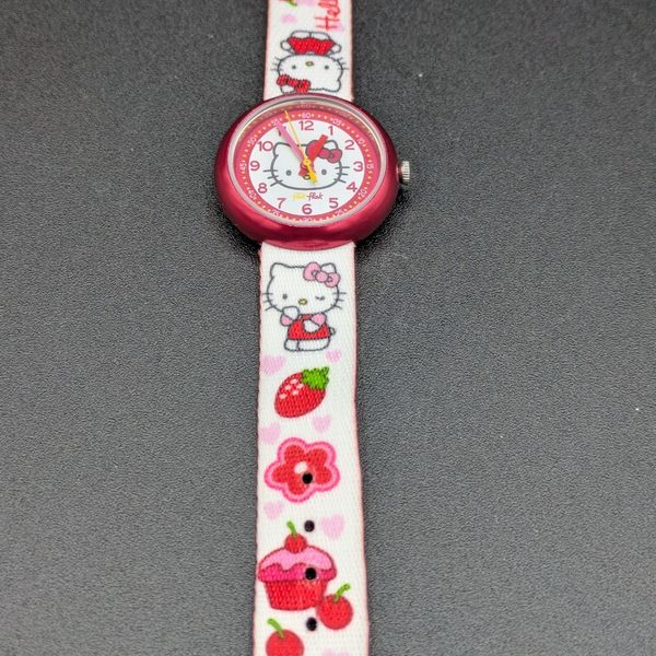 Flik-Flak Swatch Kids Hello Kitty Watch Swiss Made Aluminum Case Analog ...