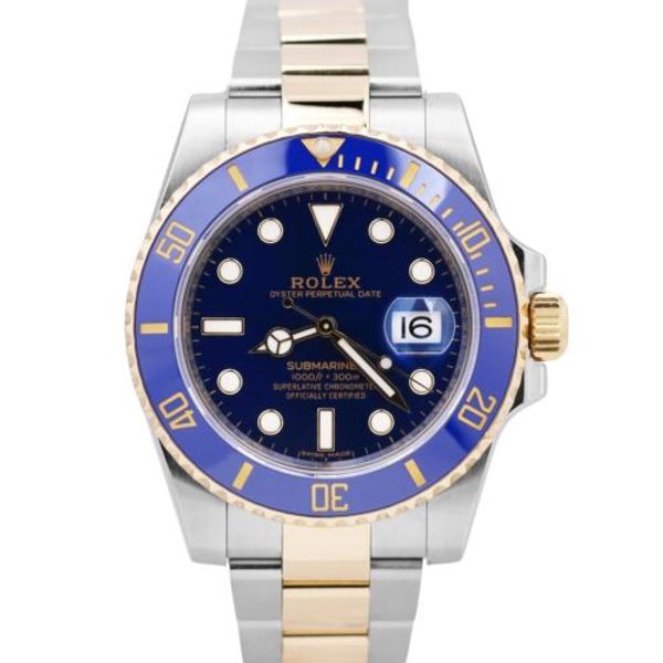 Rolex Submariner Date BLUE Two-Tone 18K Yellow Gold Steel 40mm 116613 ...