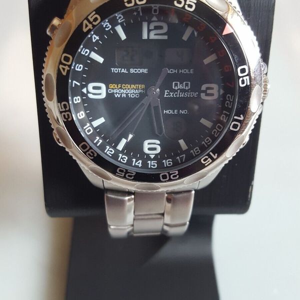 Q&Q EXCLUSIVE GOLF COUNTER CHRONOGRAPH WR 100 STAINLESS STEEL MENS ...