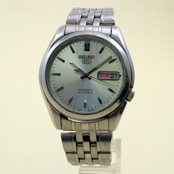 SEIKO 5 Automatic 7S26-01V0 Day/Date Men's silver dial wristwatch works ...