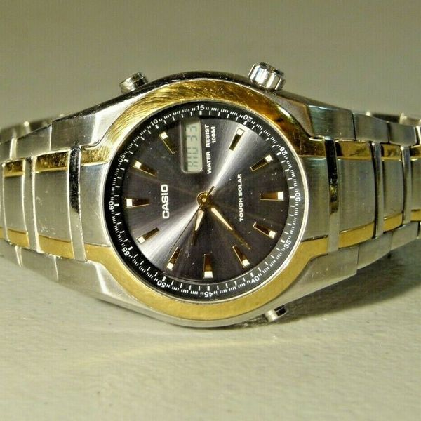 MENS CASIO SILVER GOLD MTP 1226 ANA DIGI TOUGH SOLAR WATCH JAPAN 3318 ...