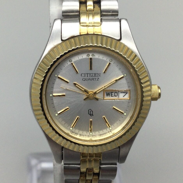 Vintage Citizen CQ Watch Women Silver Gold Two Tone Day Date New ...