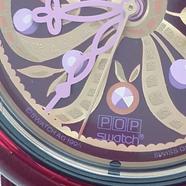 Vintage 1995 Swatch POP Watch Floral Dial Burgundy Strap Swiss Made ...