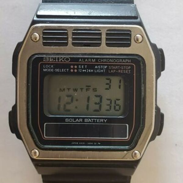 Ultra Rare Vintage Mens SEIKO A628-5040 SOLAR Alarm Chronolograph ...