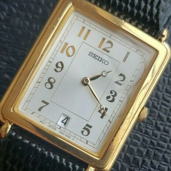 Vintage Rare Seiko Retro Quartz Date @ 6 & New Stuller Leather Band ...
