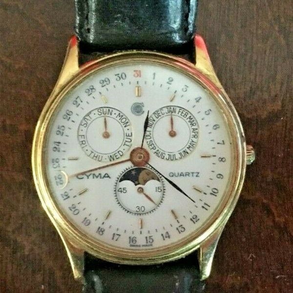 Vintage CYMA Swiss Moon Phase Quartz Watch w/ETA Caliber 255.483 ...