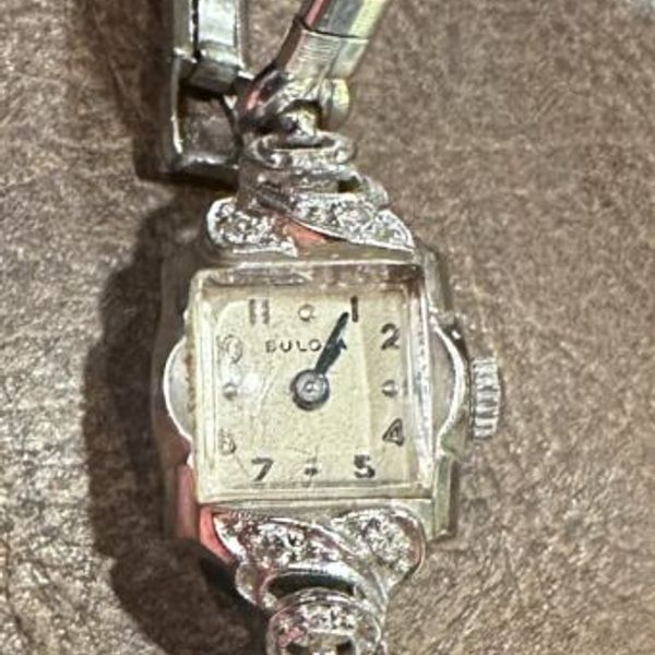 Vintage Ladies Bulova 14K White Gold Watch with Diamonds WORKS ...