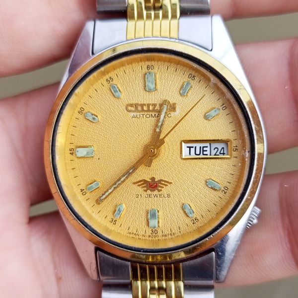 Citizen Automatic 21 Jewels Gold Dial Day Date From Japan Wrist Watch | WatchCharts Marketplace