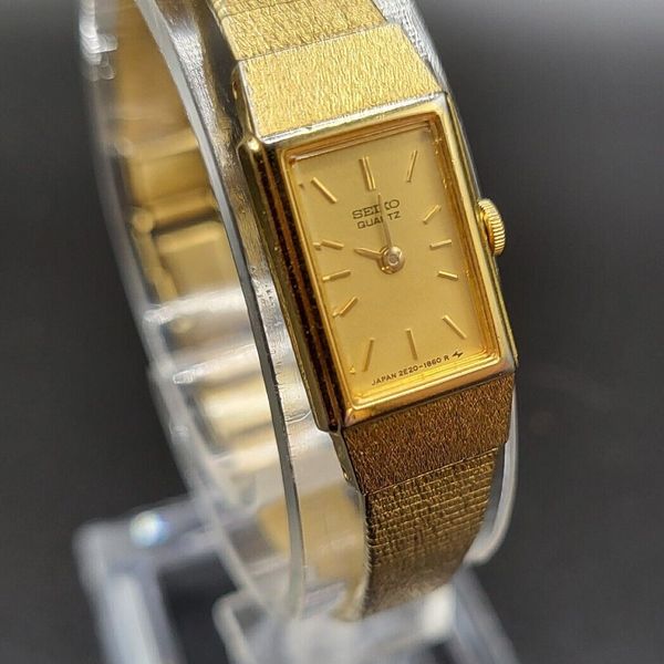 Vintage Seiko Japan 2E20-6479 Gold Tone Ladies 18mm Quartz Analog Watch ...