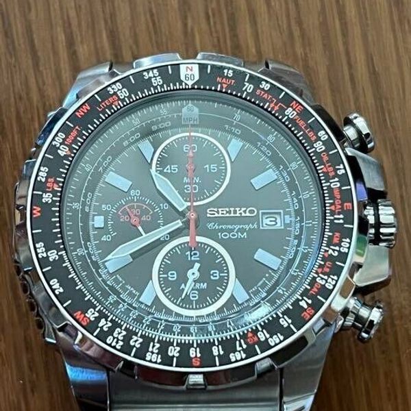 SEIKO Flightmaster 7T62-0JR0 Chronograph, Black Dial, Quartz, Good ...