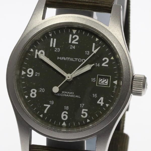 Hamilton H694190 Khaki Field Mechanical Green Dial Canvas Men's Swiss ...