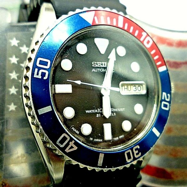 Mens 40mm SEIKO 100m SUBMARINER 21j 7S26-0040 Pepsi Automatic SKX033 ...