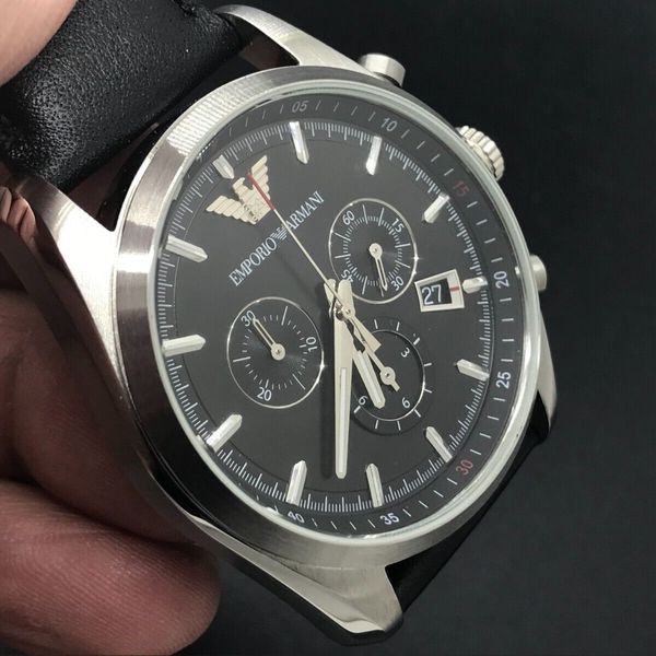 Emporio Armani AR6039 Sportivo Black Dial Leather Chronograph Men's ...