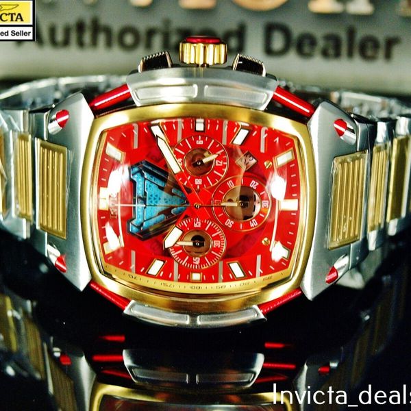Invicta 53mm Marvel Diablo IRON MAN Chrono RED DIAL Gold Two Tone Ltd ...
