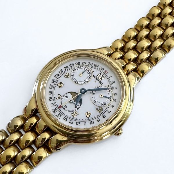 Rare 1980s Movado Moon Phase Triple Date Watch Swiss Quartz Gold Two ...