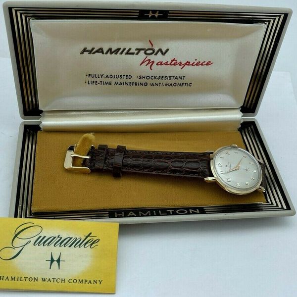 1960s HAMILTON MASTERPIECE CLEAN DIAL 10K GOLD FILLED SIGNED CROWN ...