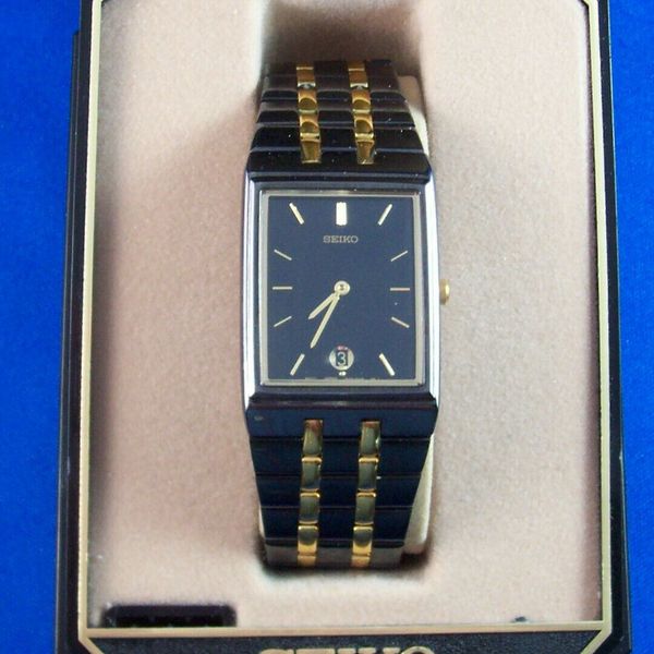 SEIKO Men’s 7N39-5A29 R1 Black/Gold Tone Watch W/Date Box and Papers ...