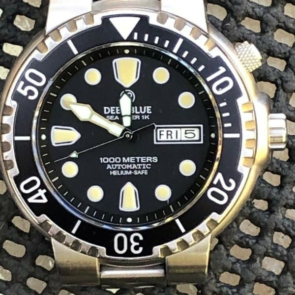 Deep Blue Pro Sea Diver 1000m 45mm Automatic Dive Watch Black Dial and ...