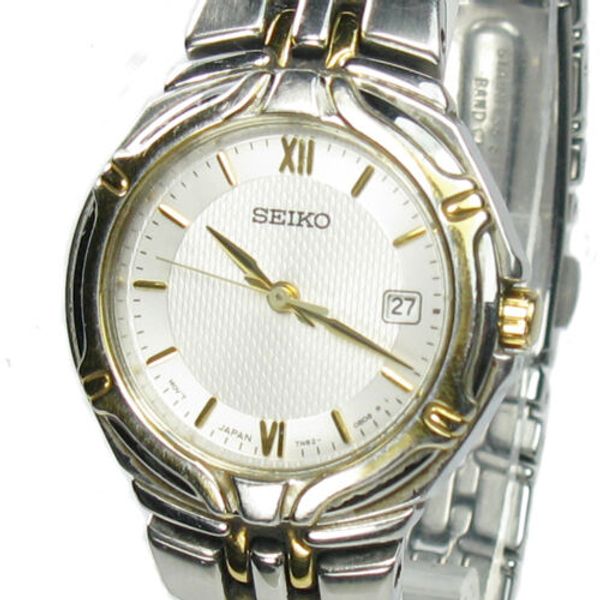 SEIKO women's watch Model 7N82-OATO Stainless steel White dial Date ...