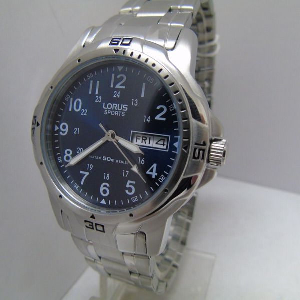 LORUS by SEIKO MENS SPORTS DAY/DATE QUARTZ WATCH *NEW* NAVY BLUE DIAL ...