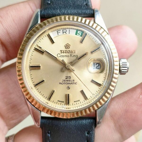 Vintage 14k Solid Gold Titoni Automatic CosmoKing Swiss Made President ...