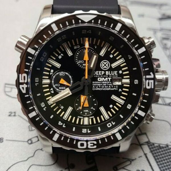 DEEP BLUE DAYNIGHT T-100 GMT AUTO CHRONOGRAPH SWISS MADE BLACK ...