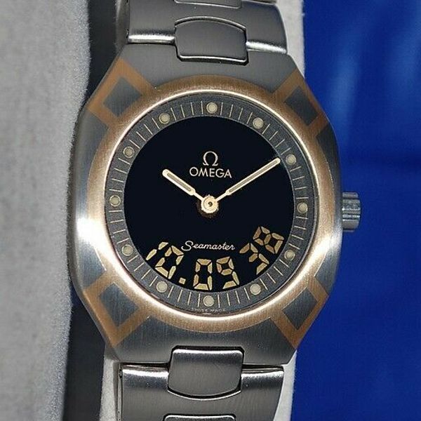 Mens Omega Seamaster Polaris 18K Gold & SS Multifunction Digital watch ...